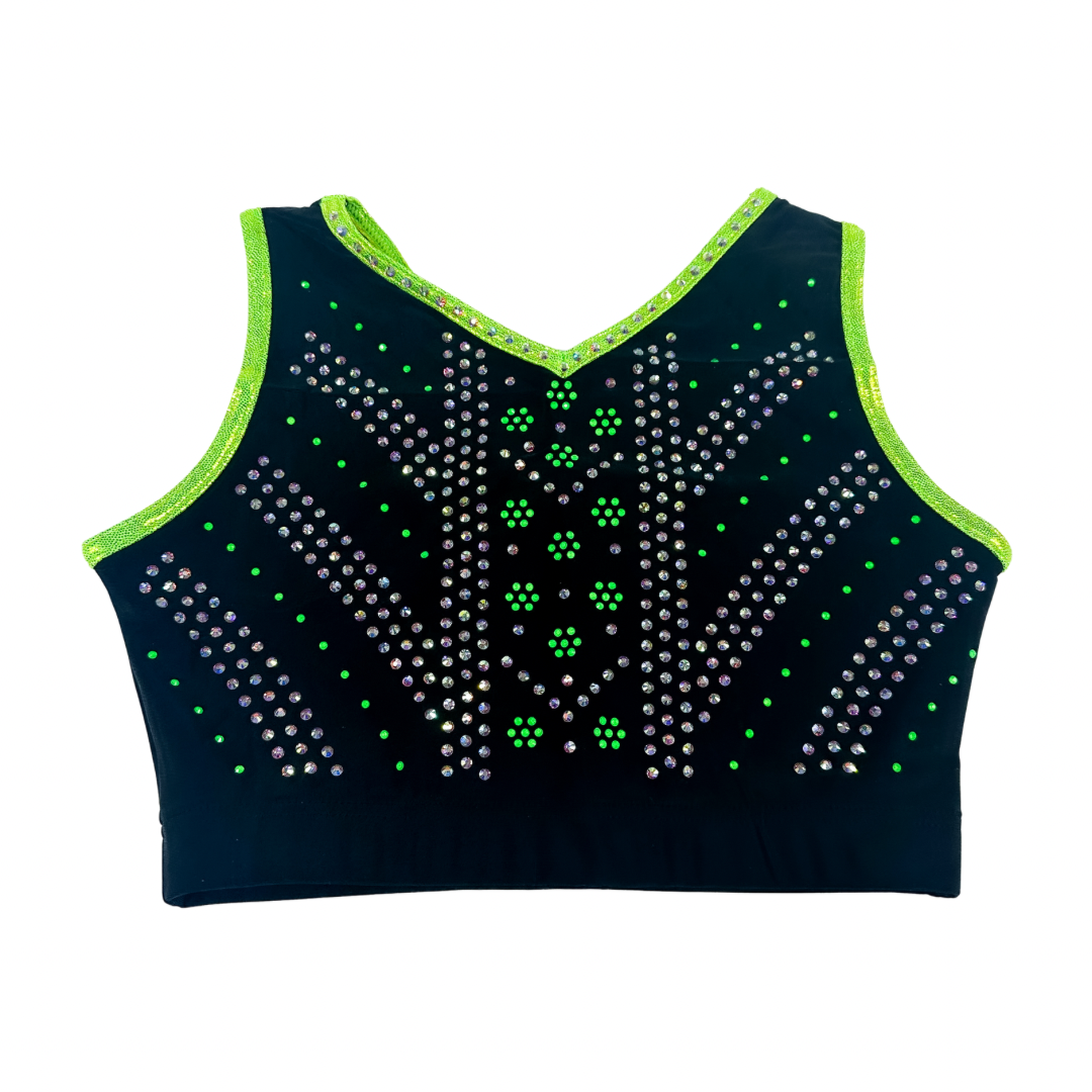 Gymnastics top Lizzy Black Neon Green - Sparkle & Dream – Sparkle&Dream